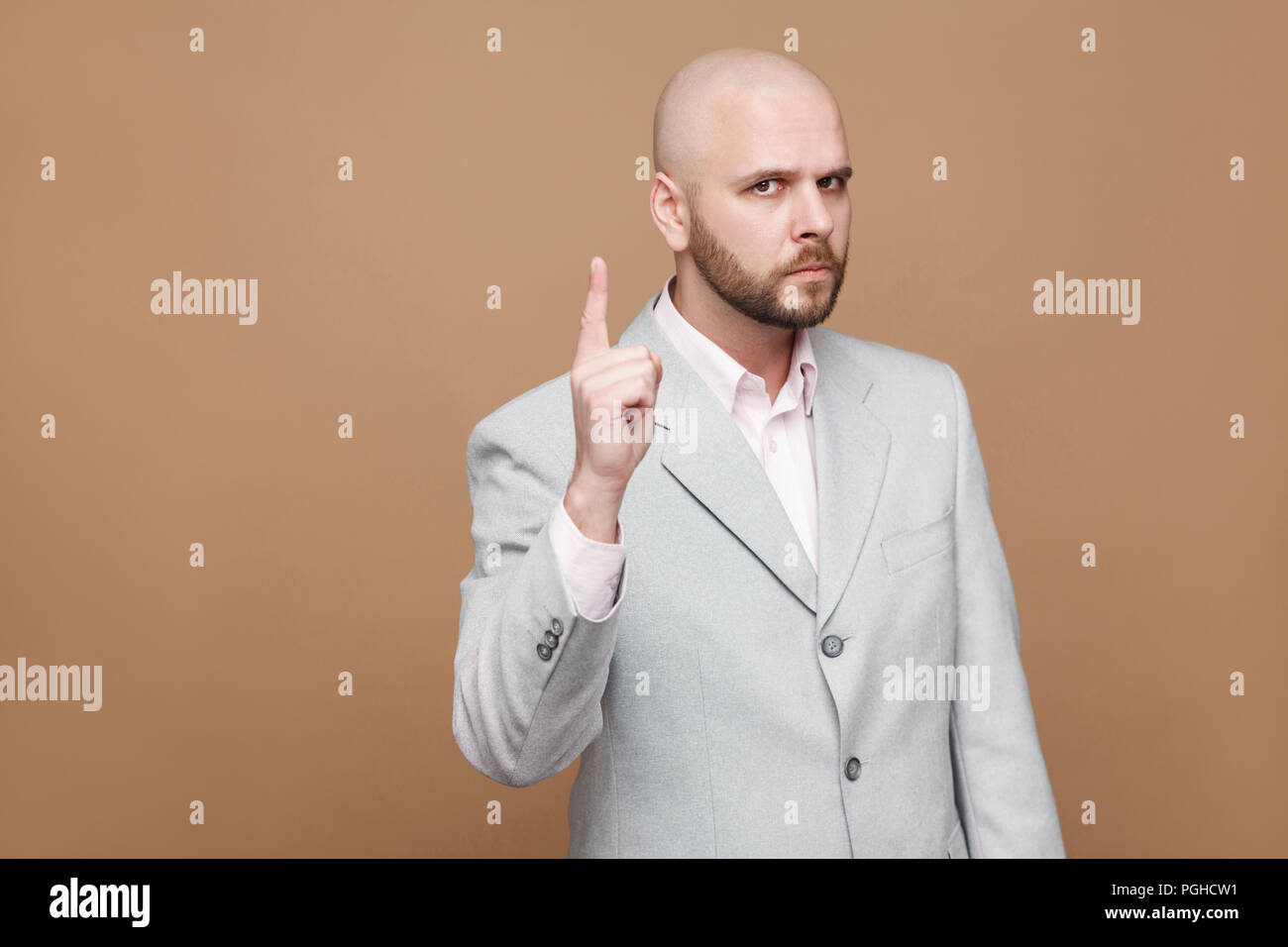 Hey You Portrait Of Serious Handsome Middle Aged Bald Bearded Boss