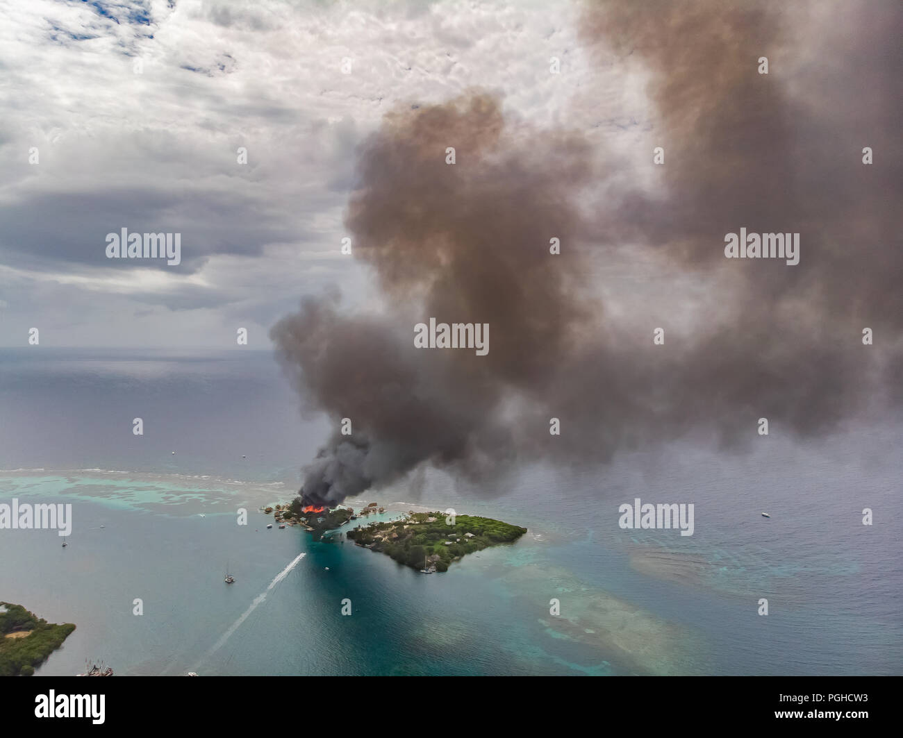 Disaster Fire On Small Caribbean Island Stock Photo - Alamy