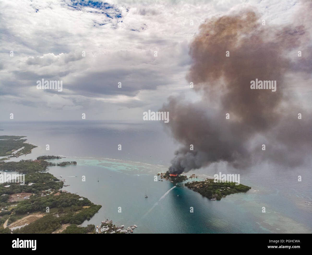 Disaster Fire On Small Caribbean Island Stock Photo - Alamy