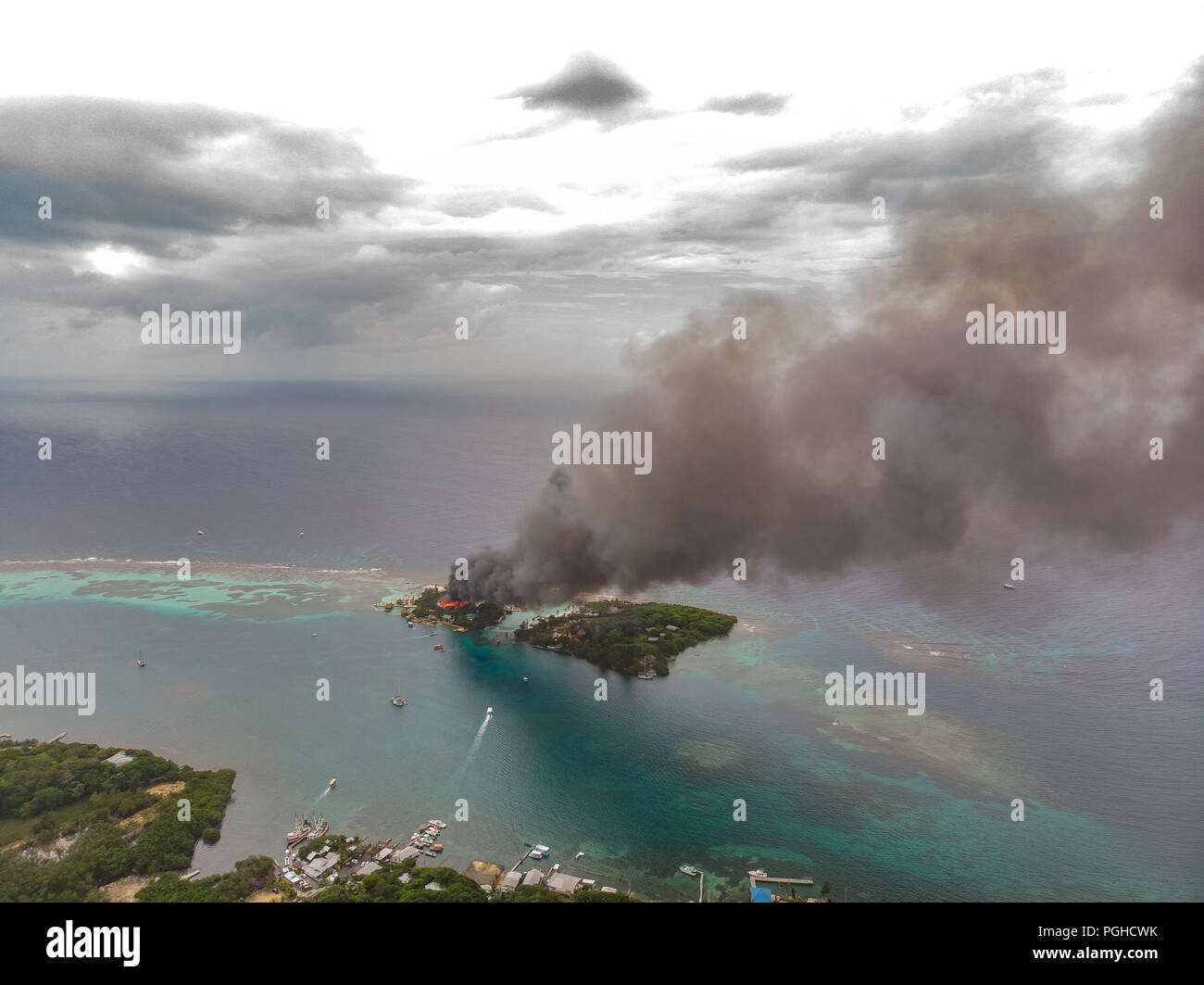 Disaster Fire On Small Caribbean Island Stock Photo - Alamy