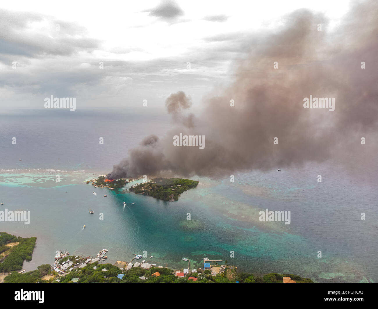 Disaster Fire On Small Caribbean Island Stock Photo - Alamy