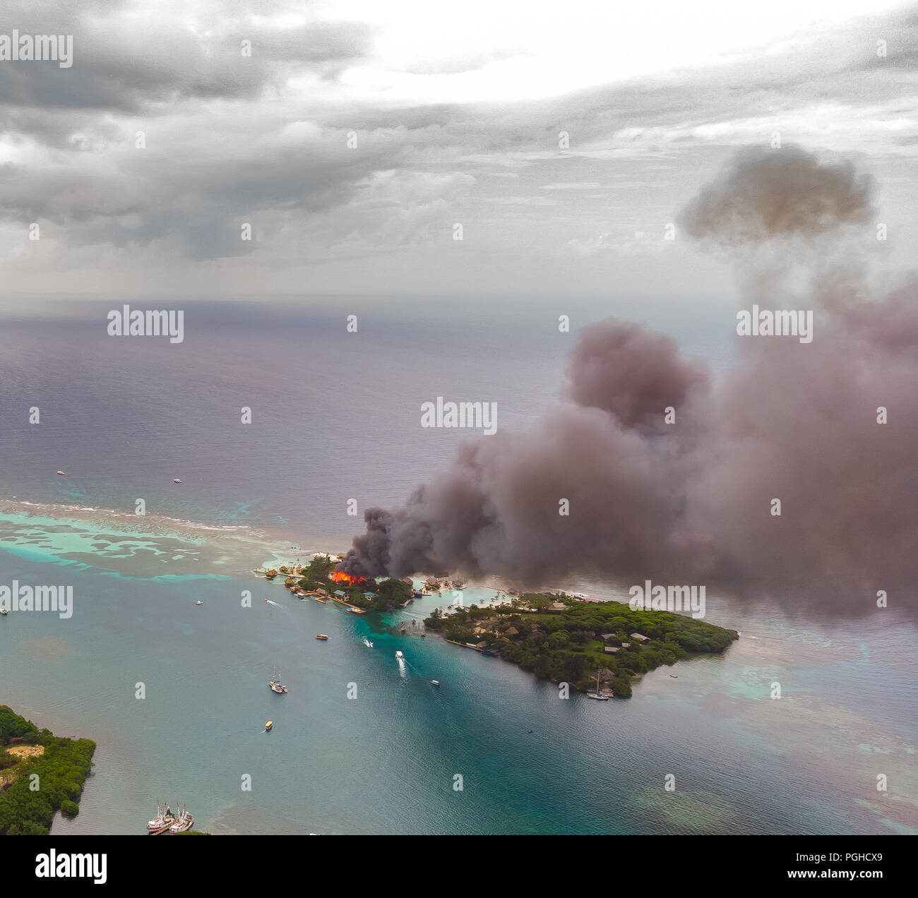 Aerial of caribbean island fire hi-res stock photography and images - Alamy