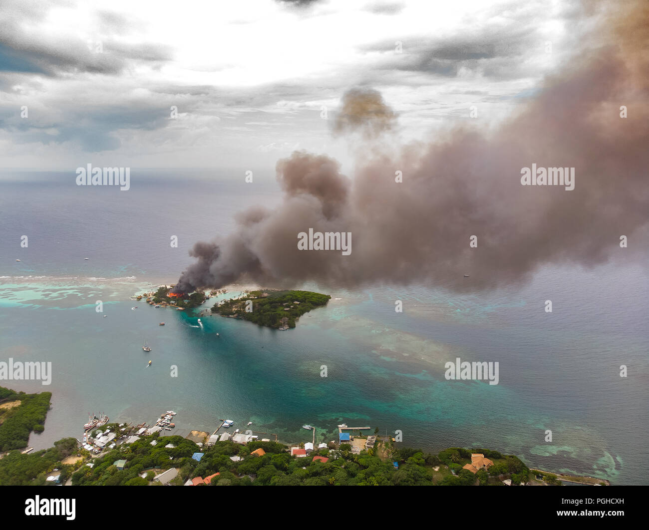 Disaster Fire On Small Caribbean Island Stock Photo - Alamy