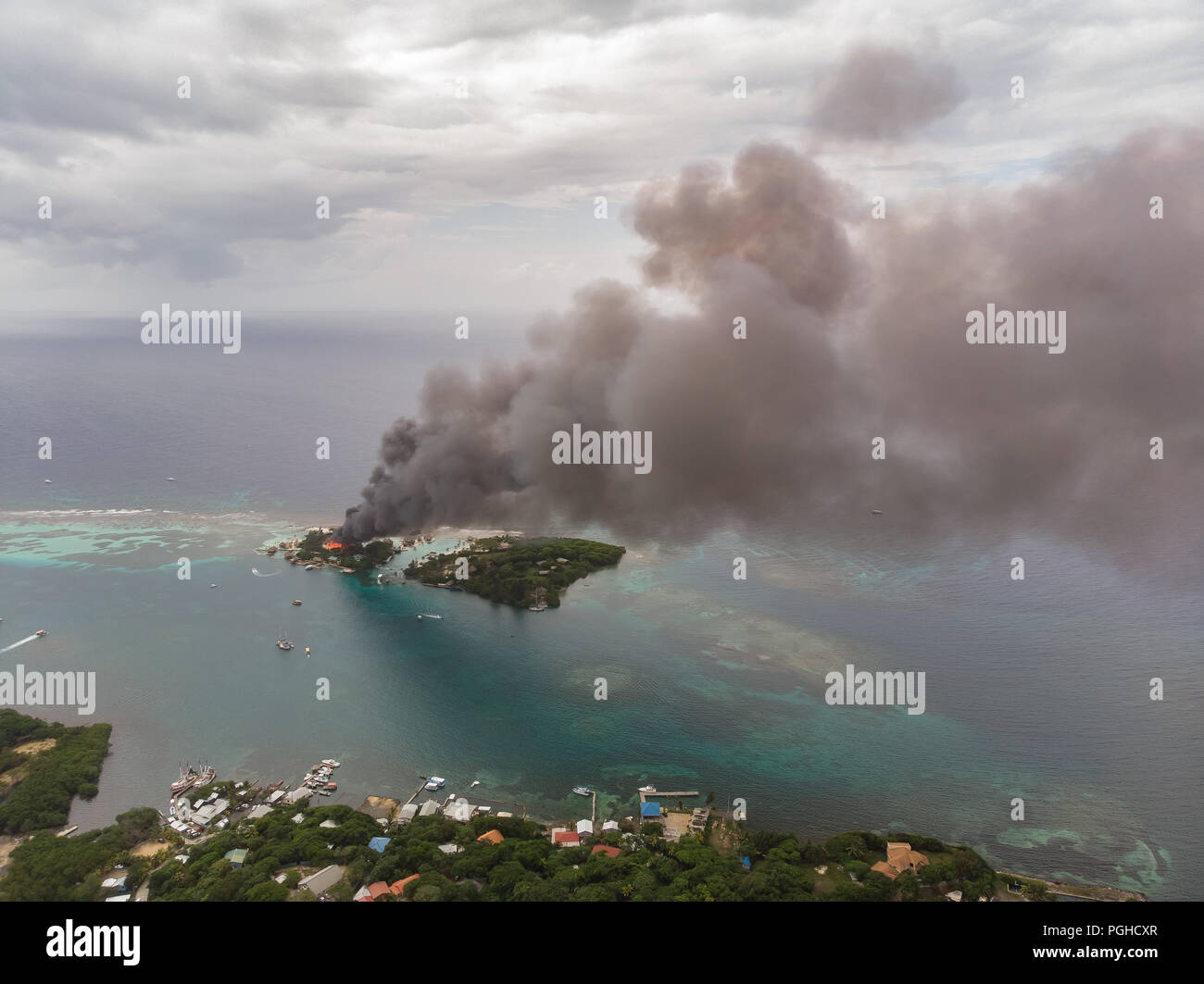 Disaster Fire On Small Caribbean Island Stock Photo - Alamy