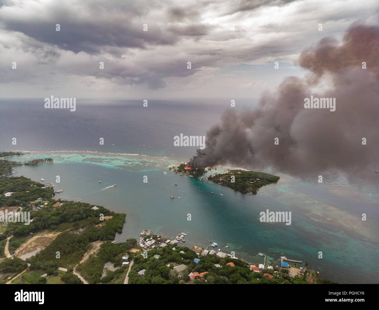 Disaster Fire On Small Caribbean Island Stock Photo - Alamy