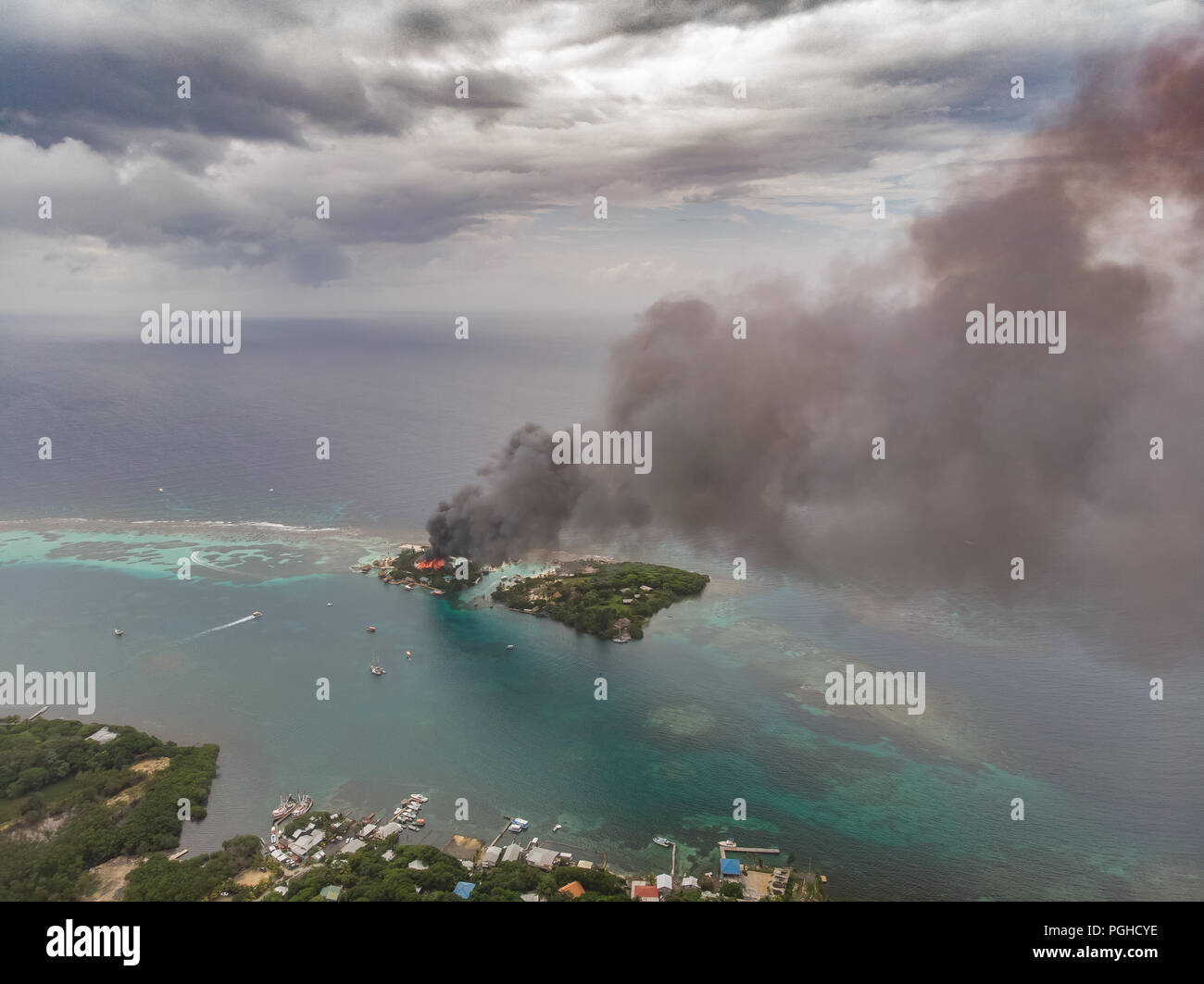 Disaster Fire On Small Caribbean Island Stock Photo - Alamy