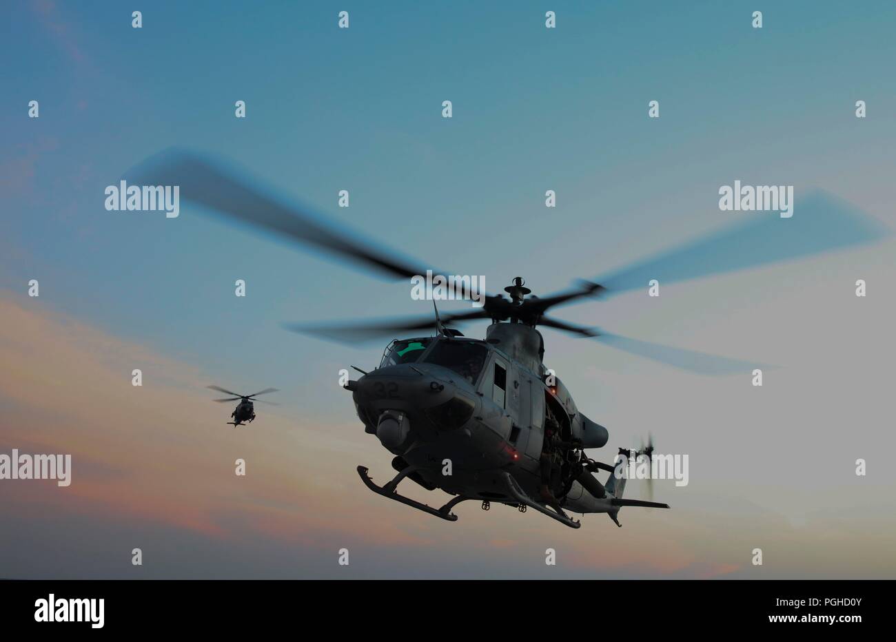180824-N-HG389-0121 ATLANTIC OCEAN (Aug. 24, 2018) Two UH-1Y Venom ...