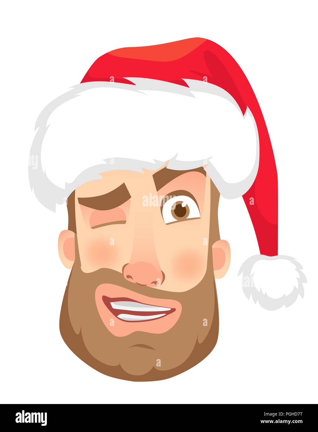 Head of a man in a Santa Claus hat. Man face expression. Human emotions ...