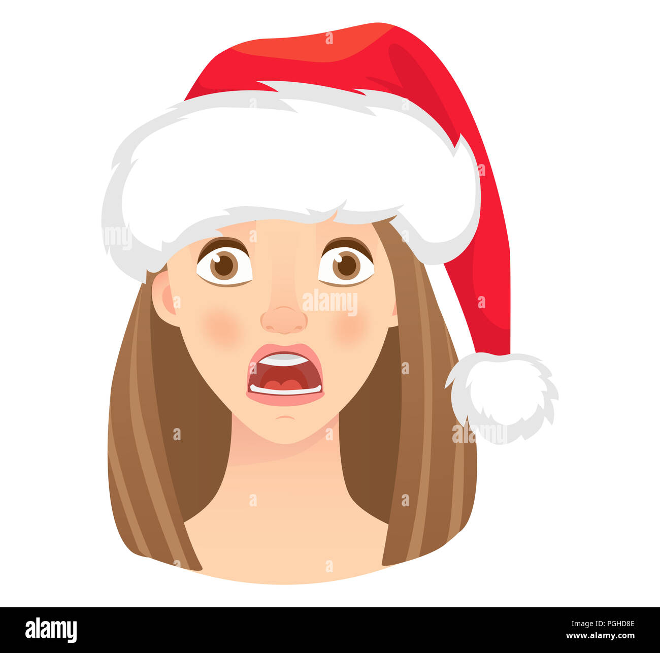 Christmas woman in santa claus hat. Emotions of woman face. Facial ...