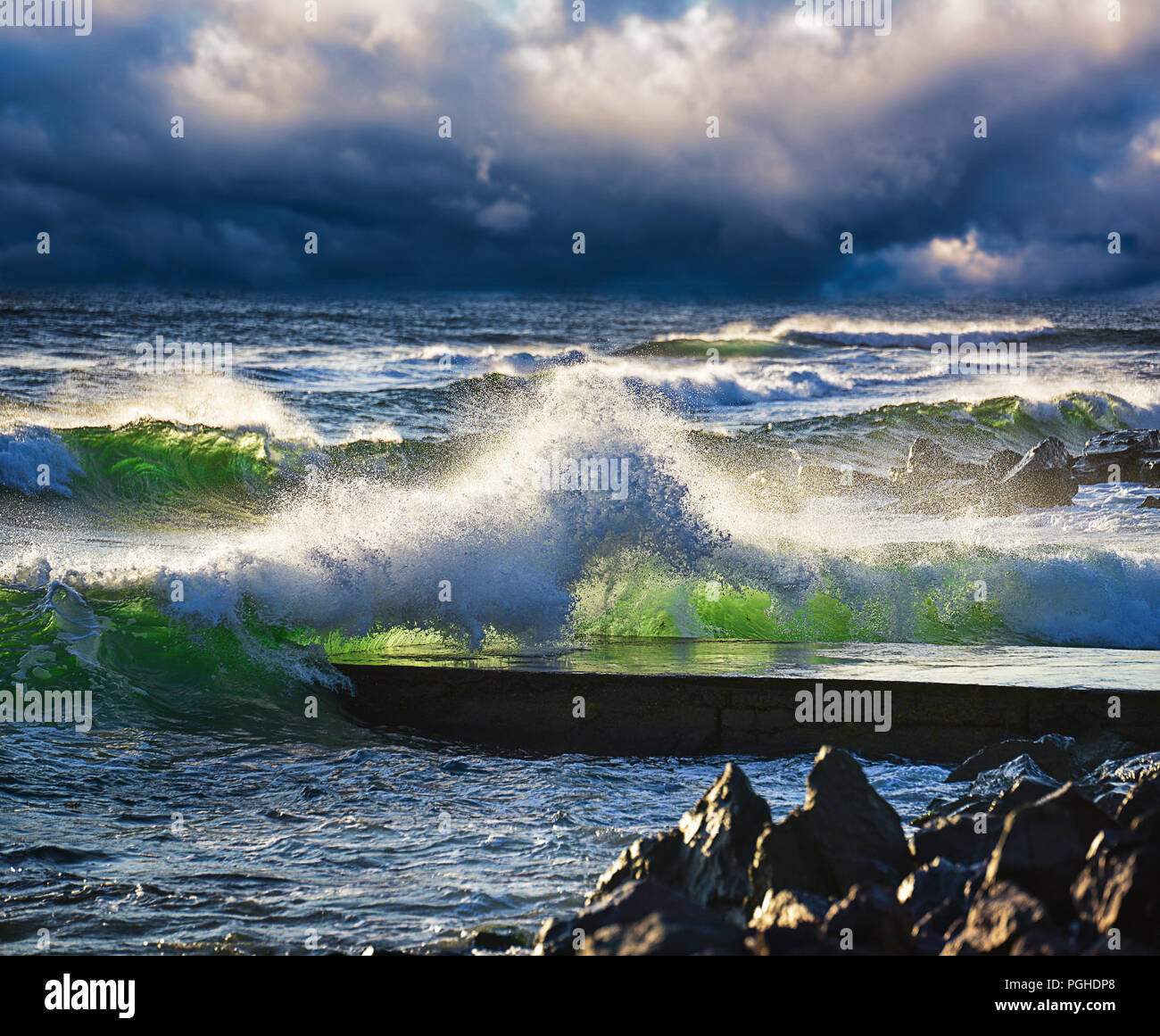 Tsunami wave hitting the coast hi-res stock photography and images - Alamy