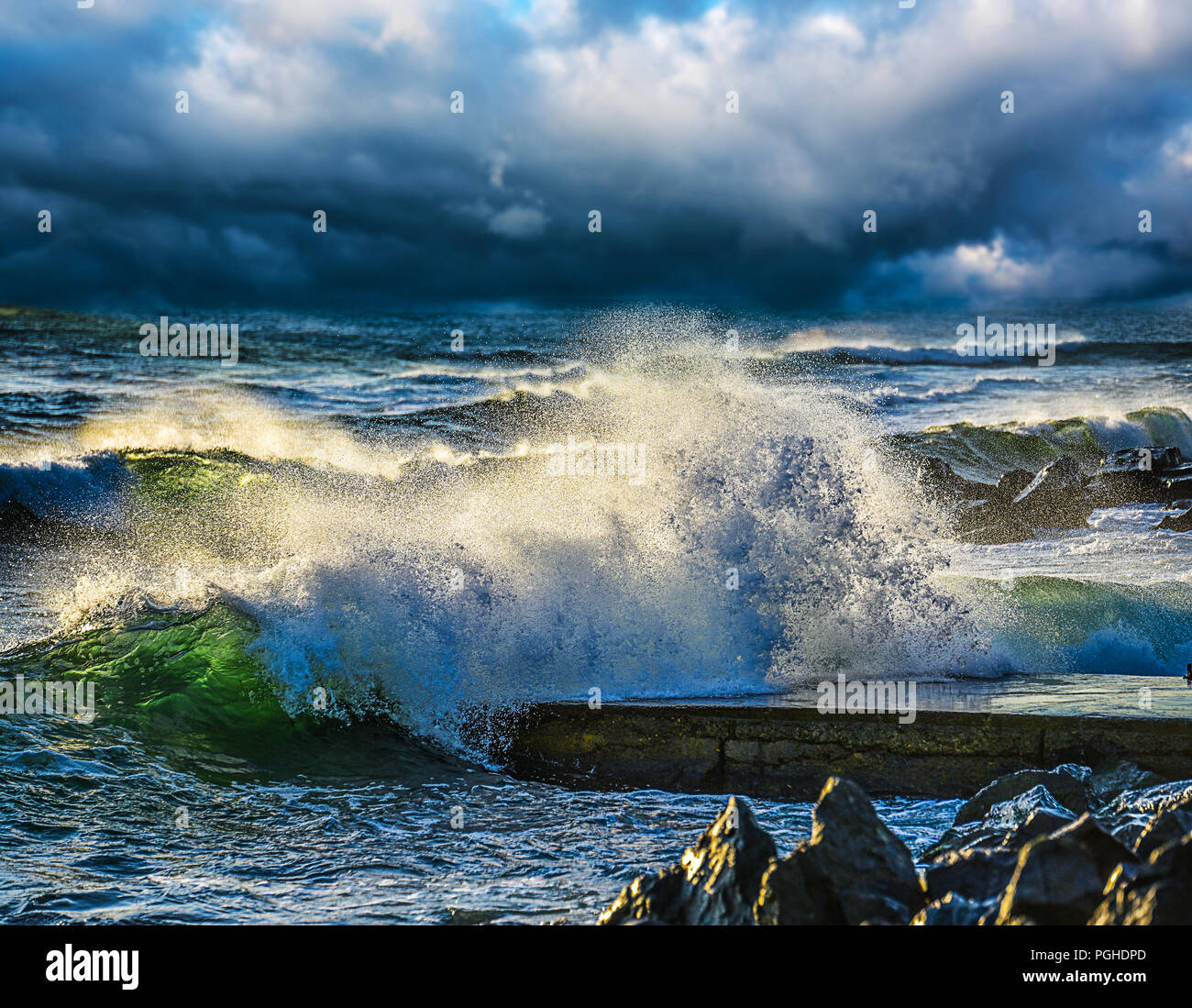 Tsunami wave hitting the coast hi-res stock photography and images - Alamy