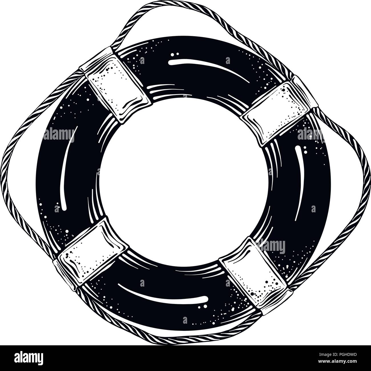 Hand drawn sketch of lifebuoy in black isolated on white background ...