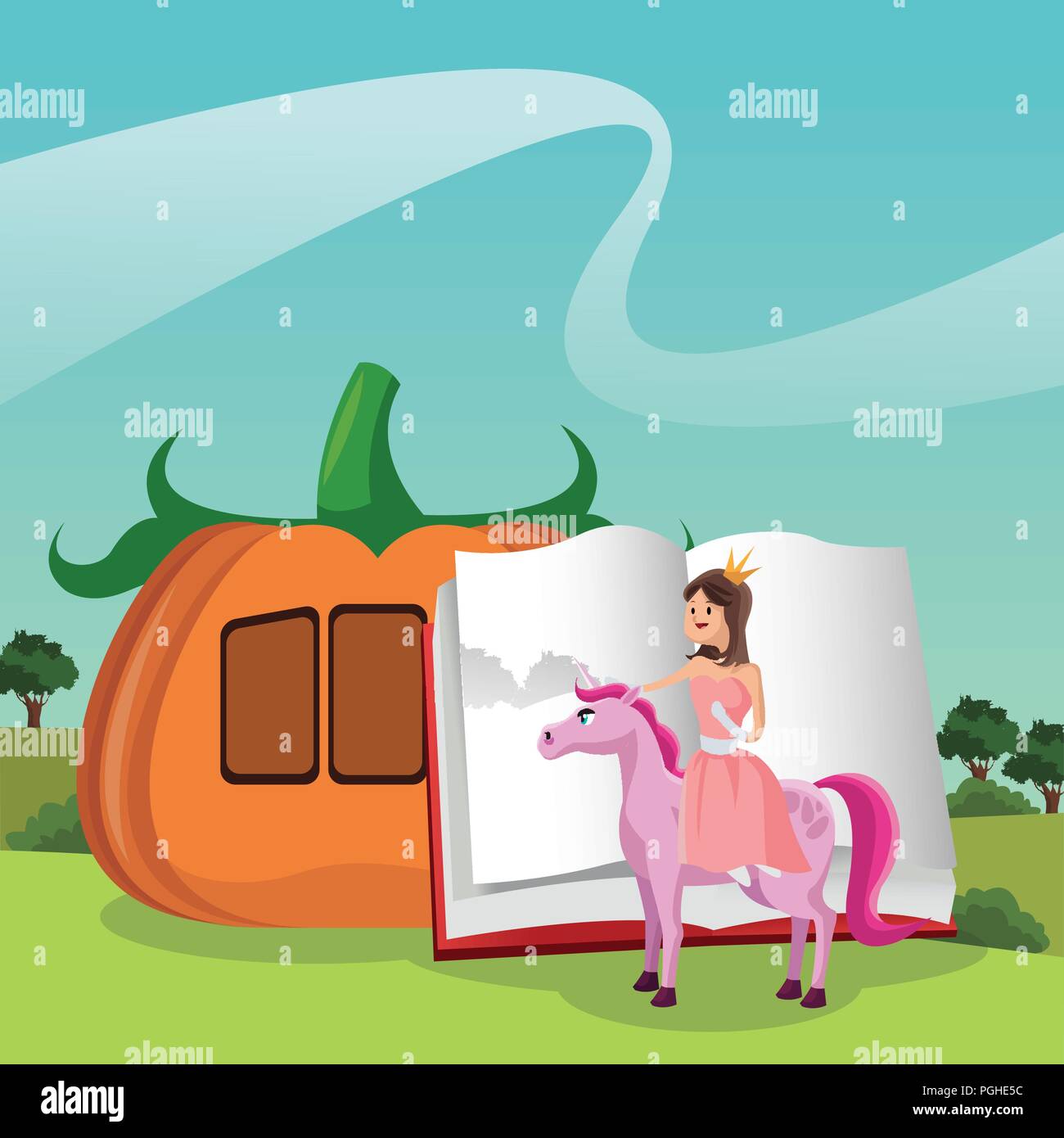 fairy cartoons coming out from book open on landscape vector ...