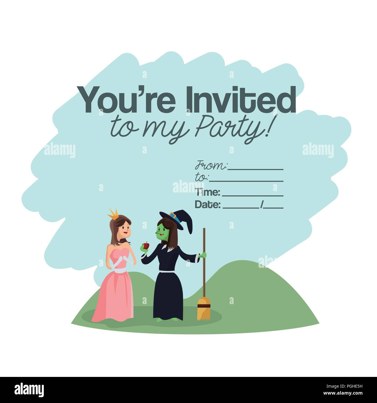 Halloween kids party invitation card with cute cartoons vector ...