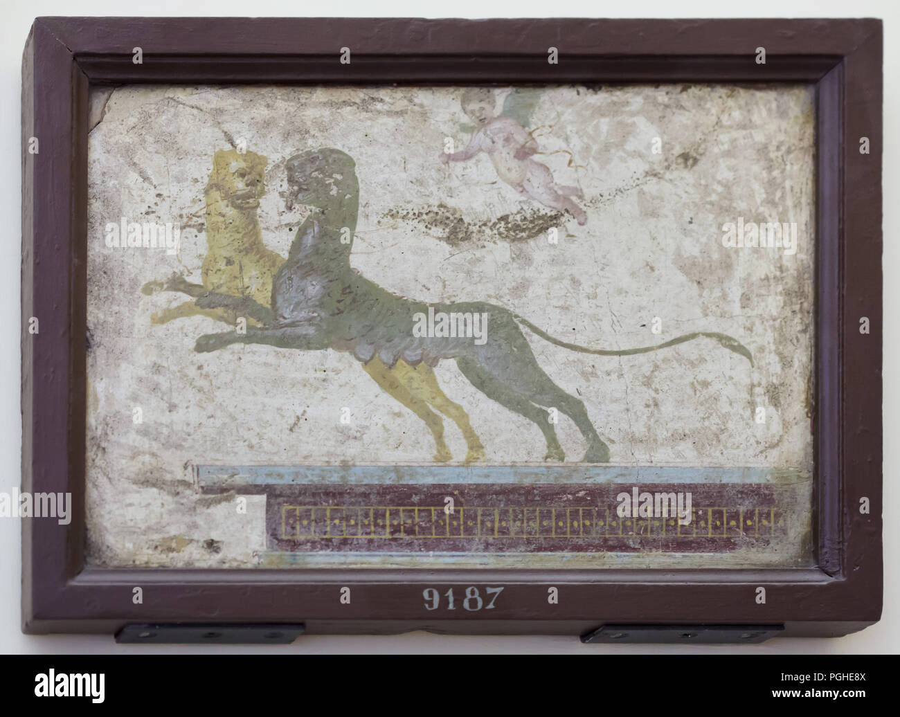 Two panthers depicted in the Roman fresco from the Villa Ariadne (Villa ...