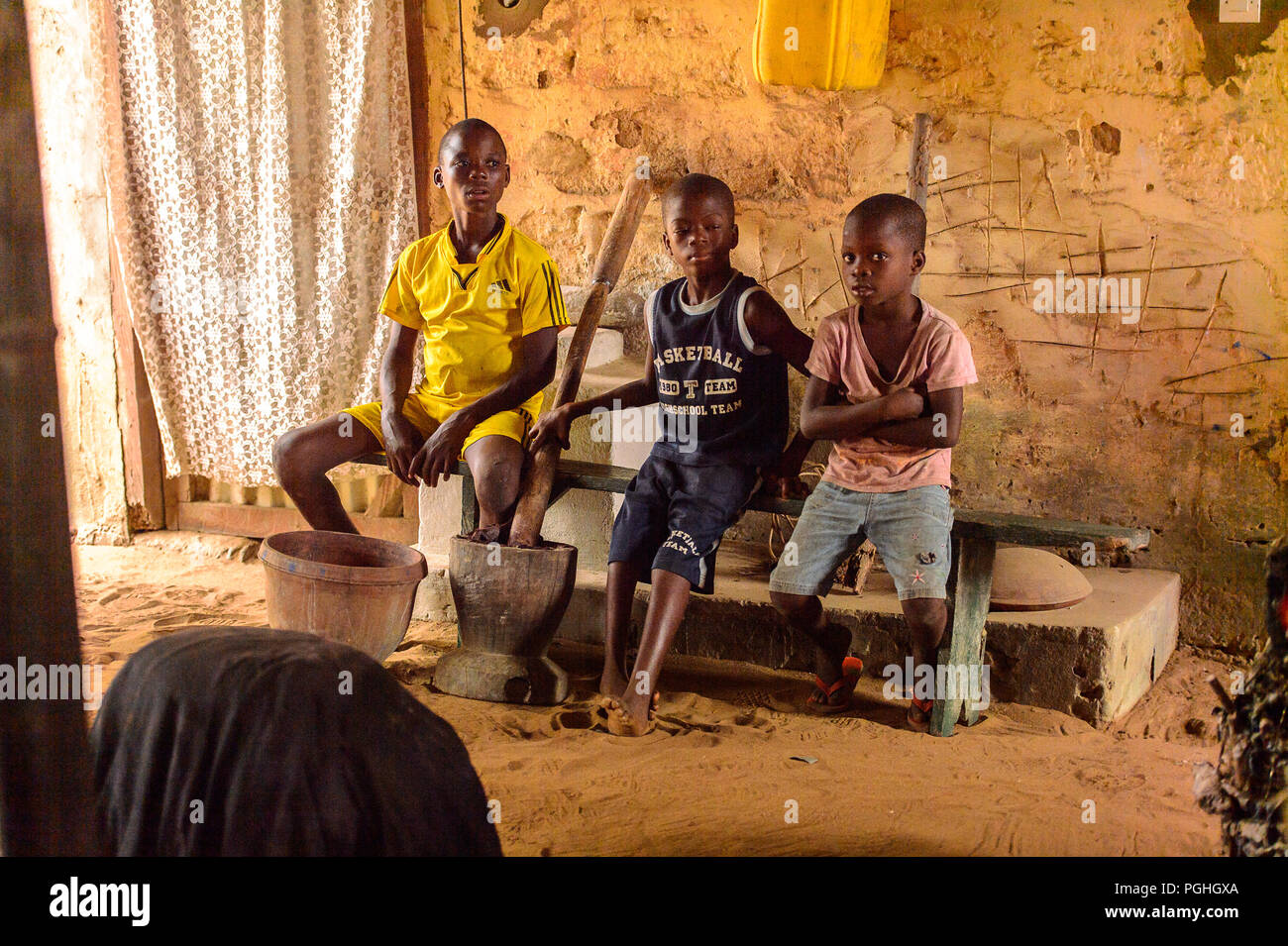 LOME, TOGO - Jan 9, 2017: Unidentified Togolese young boys in the local ...