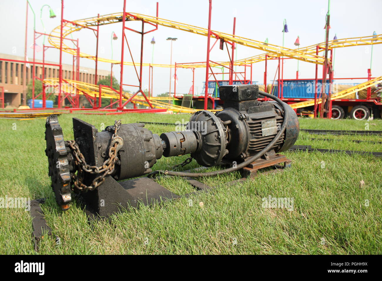 Traveling kiddie carnival ride roller coaster motor engine under ...