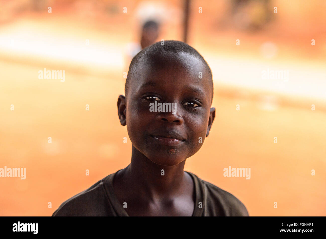 OUIDAH, BENIN - Jan 9, 2017: Unidentified Beninese boy smiles. Benin ...