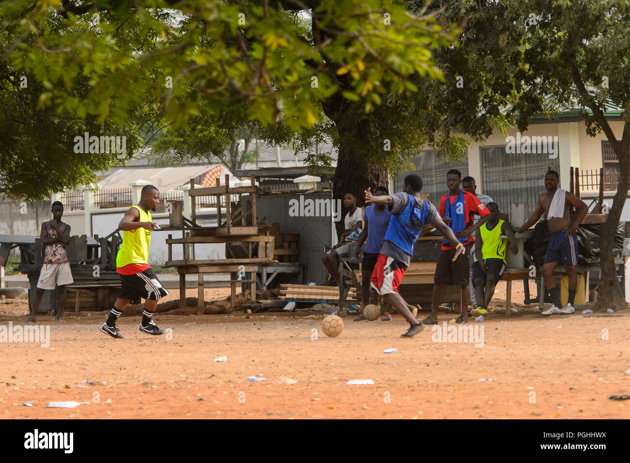 ACCRA, GHANA - Jan 8, 2017: Unidentified Ghanaian boys play football on ...