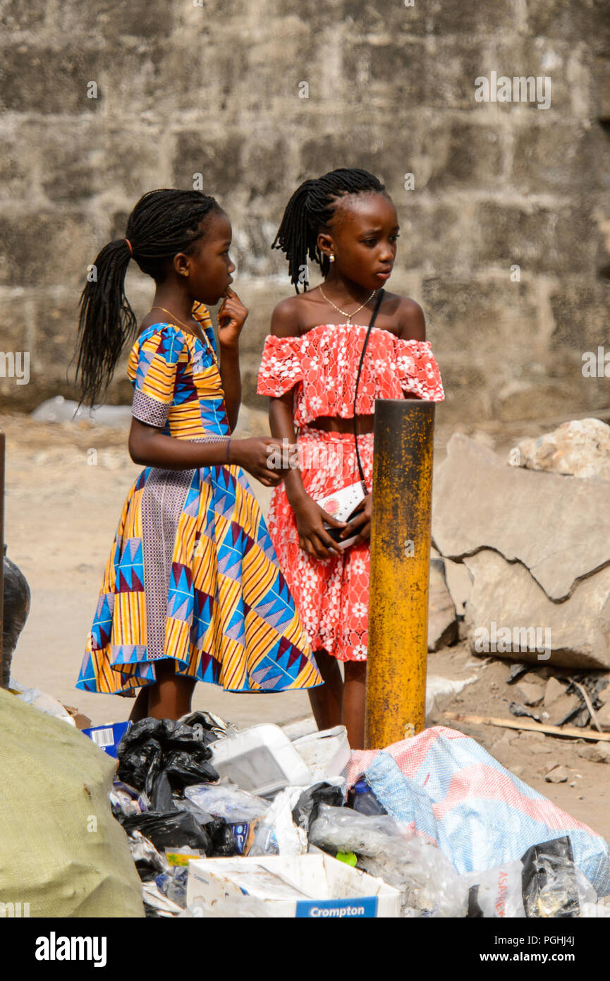 ACCRA, GHANA - Jan 8, 2017: Unidentified Ghanaian girls with braids in ...