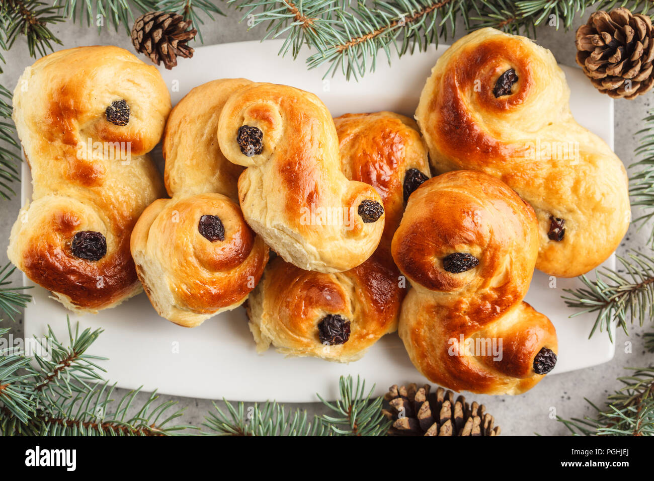 Traditional Swedish Christmas saffron buns (lussebulle or lussekatt ...