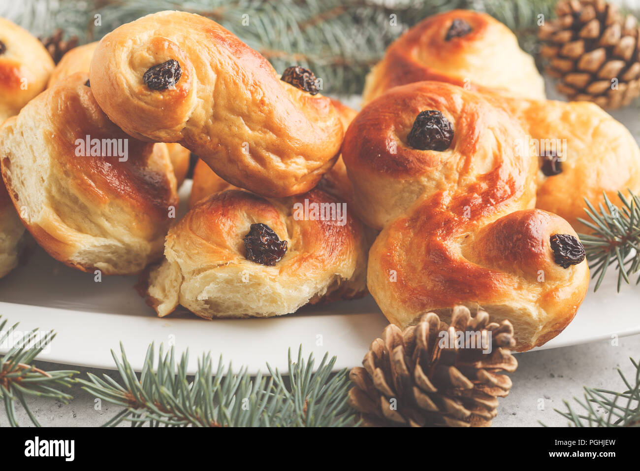 Traditional Swedish Christmas saffron buns (lussebulle or lussekatt ...