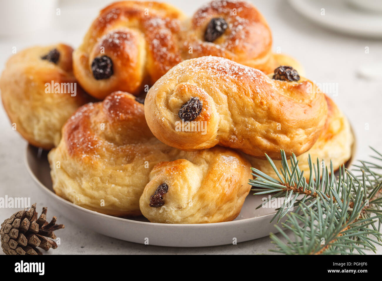 Traditional Swedish Christmas saffron buns (lussebulle or lussekatt ...