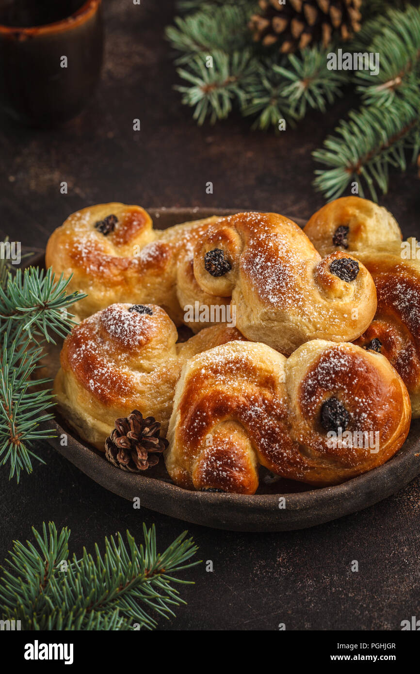 Traditional Swedish Christmas saffron buns (lussebulle or lussekatt ...
