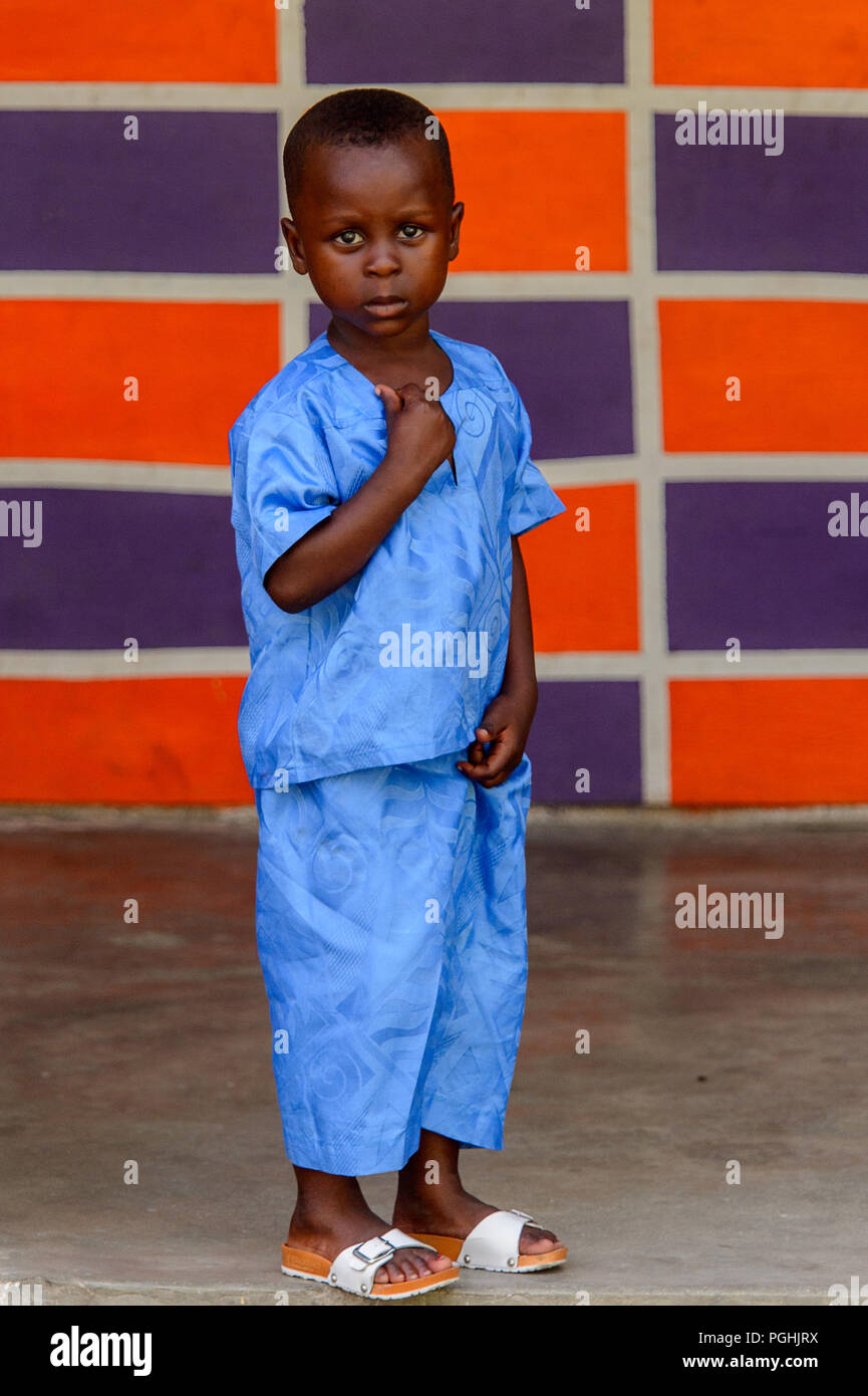 ACCRA, GHANA - Jan 8, 2017: Unidentified Ghanaian boy in blue suit ...