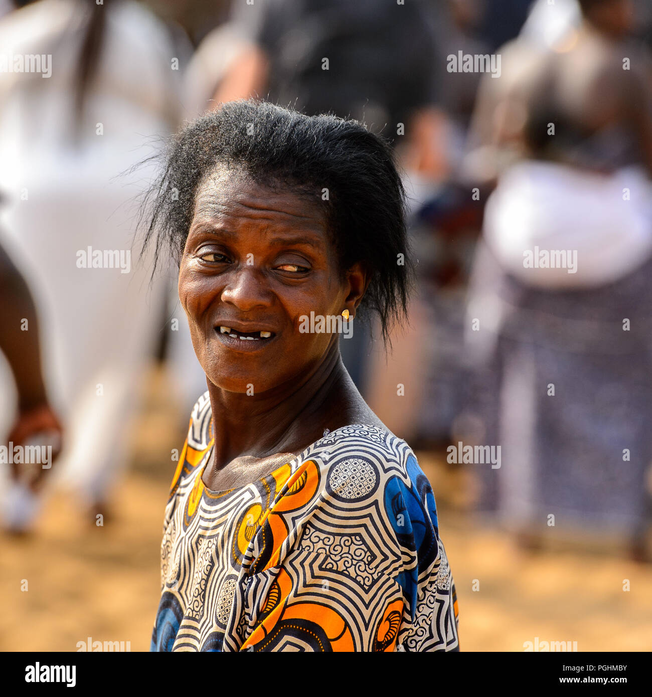 OUIDAH, BENIN - Jan 10, 2017: Unidentified Beninese old woman without ...