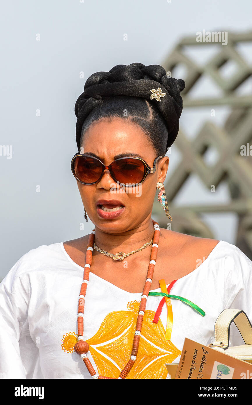 OUIDAH, BENIN - Jan 10, 2017: Unidentified Beninese woman in national ...
