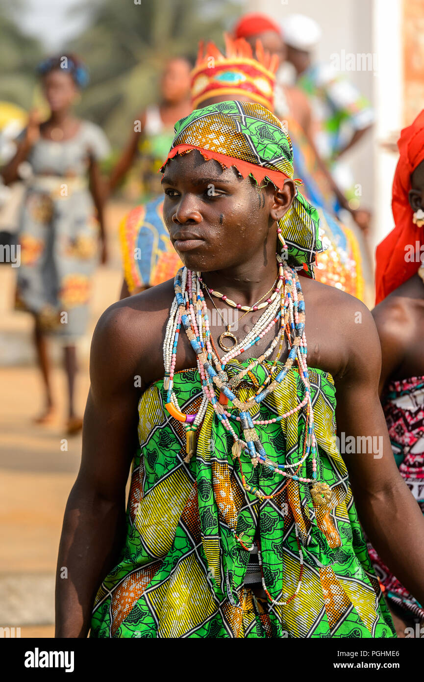 OUIDAH, BENIN - Jan 10, 2017: Unidentified Beninese woman in national ...