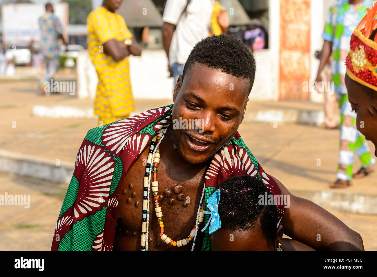 OUIDAH, BENIN - Jan 10, 2017: Unidentified Beninese man in national ...