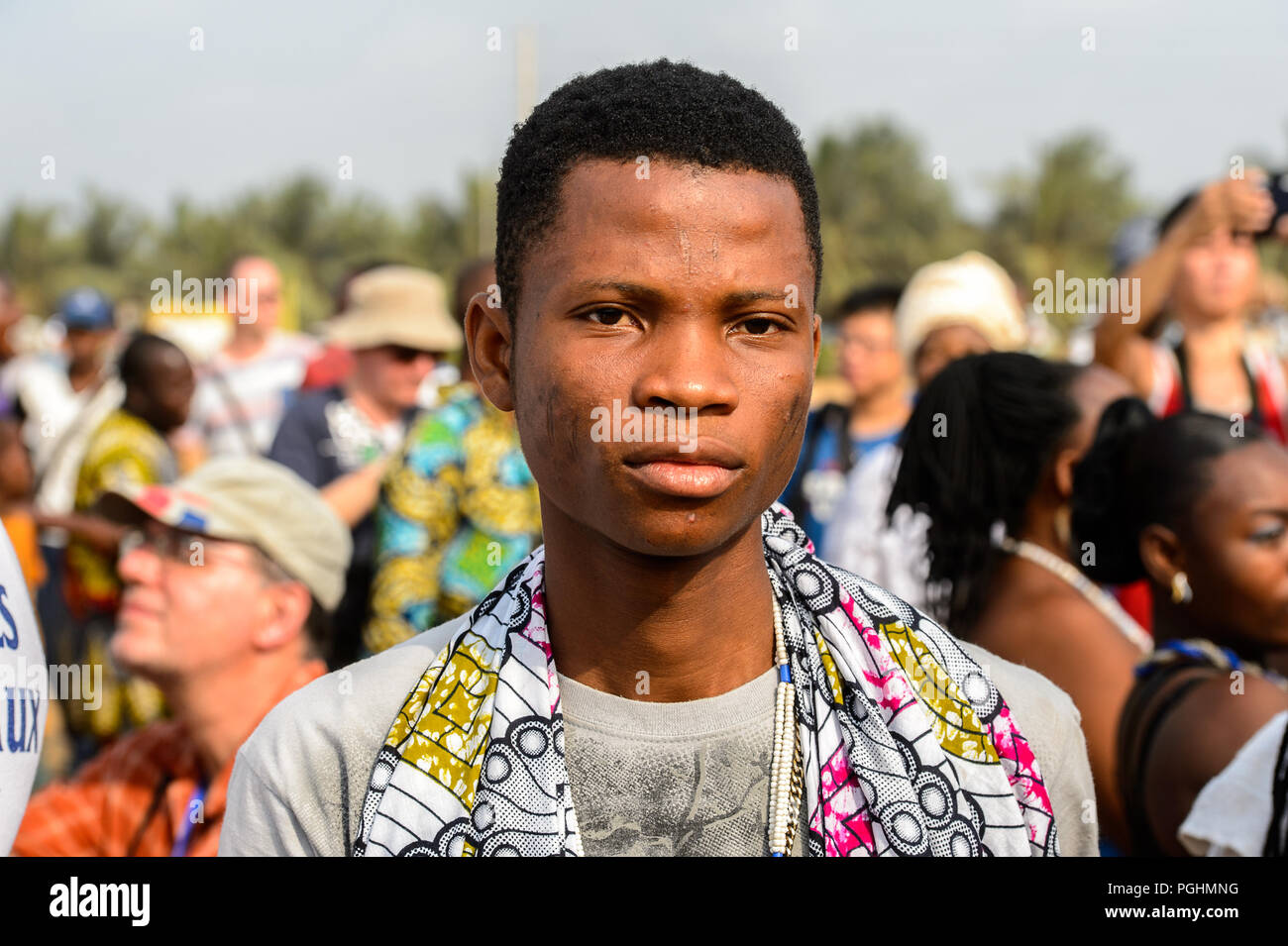 OUIDAH, BENIN - Jan 10, 2017: Unidentified Beninese man with scars on ...