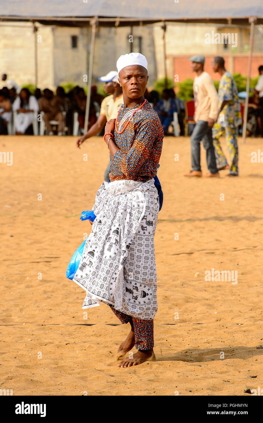 OUIDAH, BENIN - Jan 10, 2017: Unidentified Beninese man in national ...
