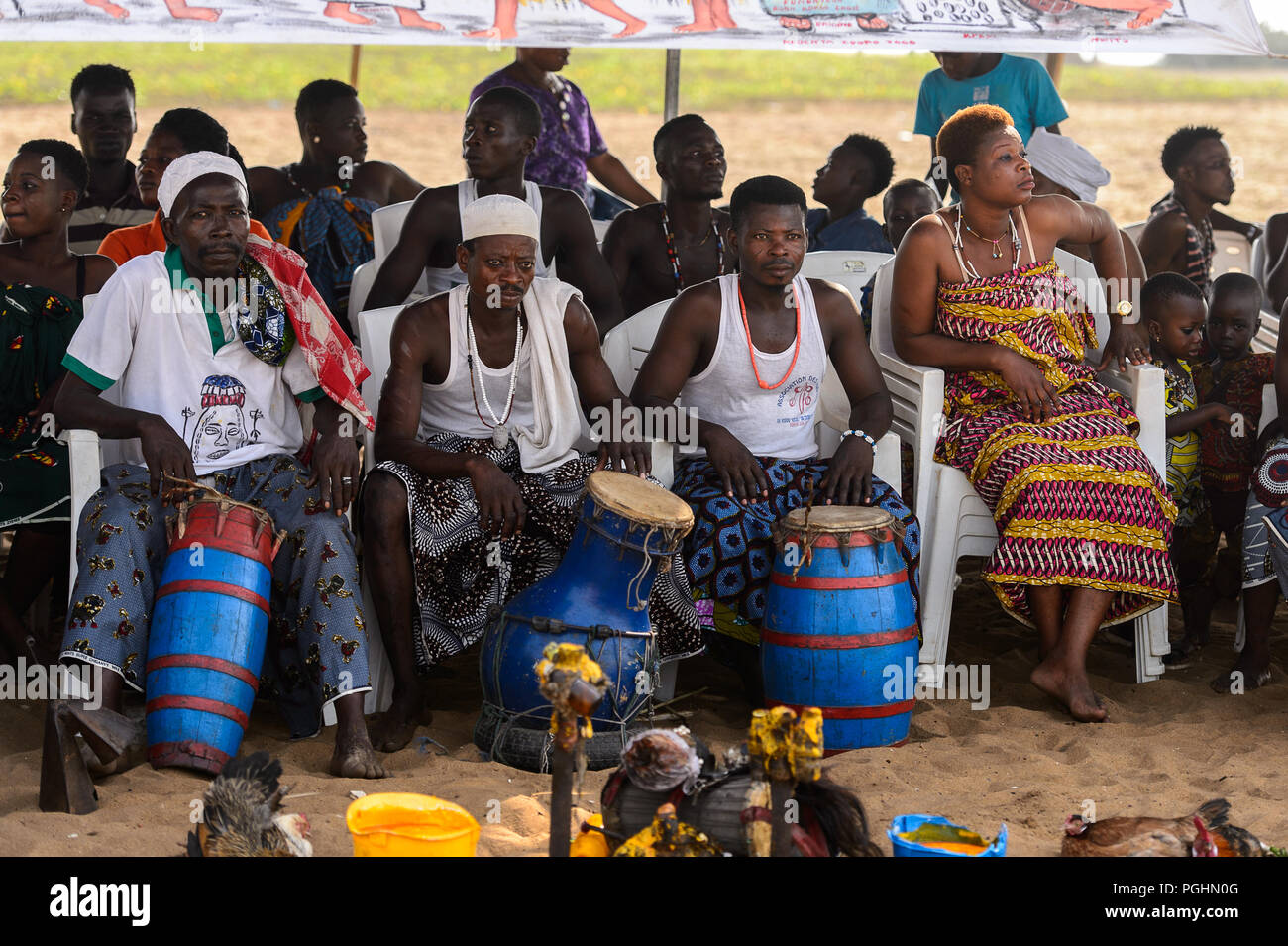 OUIDAH, BENIN - Jan 10, 2017: Unidentified Beninese group of people in ...