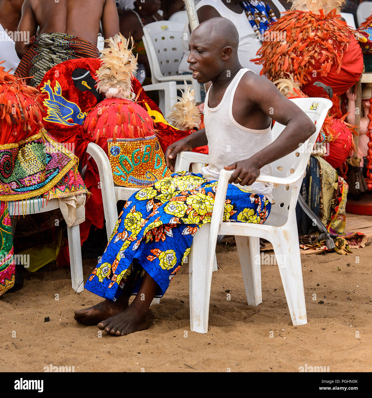 OUIDAH, BENIN - Jan 10, 2017: Unidentified Beninese man in colored ...