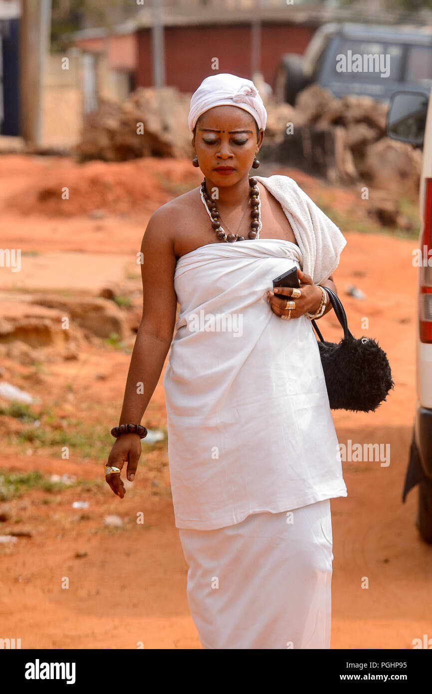 OUIDAH, BENIN - Jan 10, 2017: Unidentified Beninese beautiful woman in ...