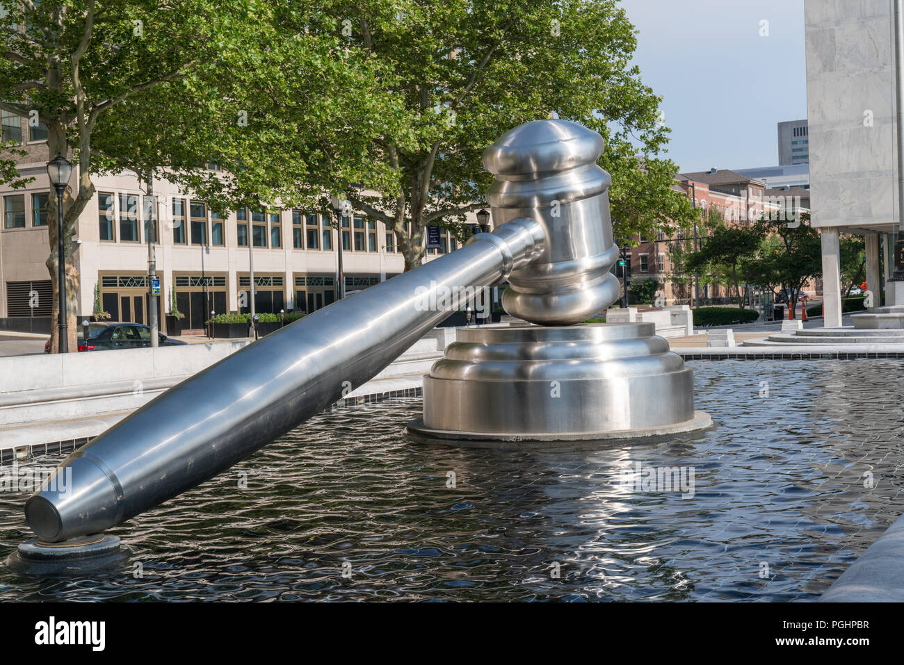 COLUMBUS, OH - JUNE 17, 2018: Stainless steel gavel sculpture created ...