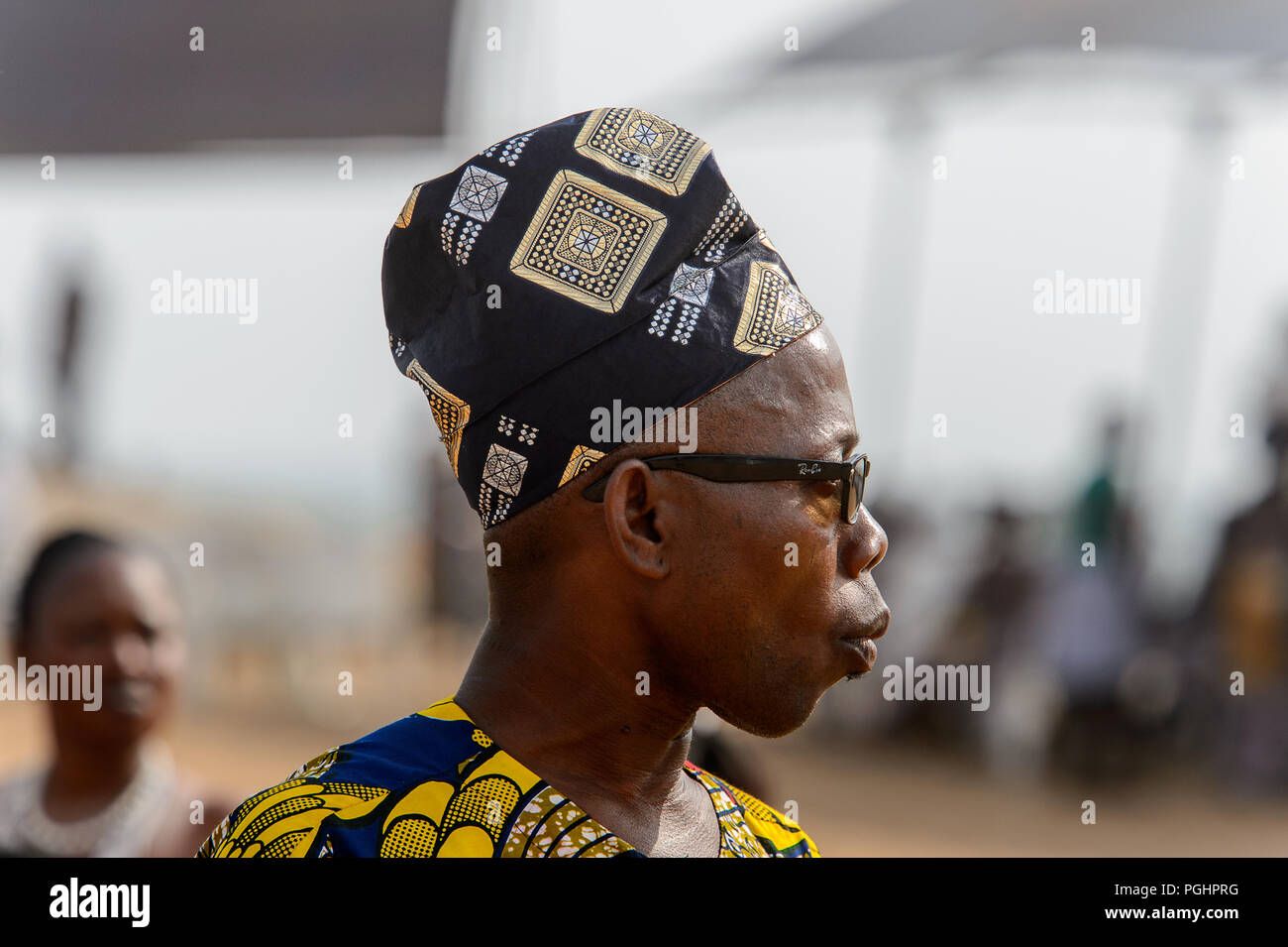 OUIDAH, BENIN - Jan 10, 2017: Unidentified Beninese man in colored ...
