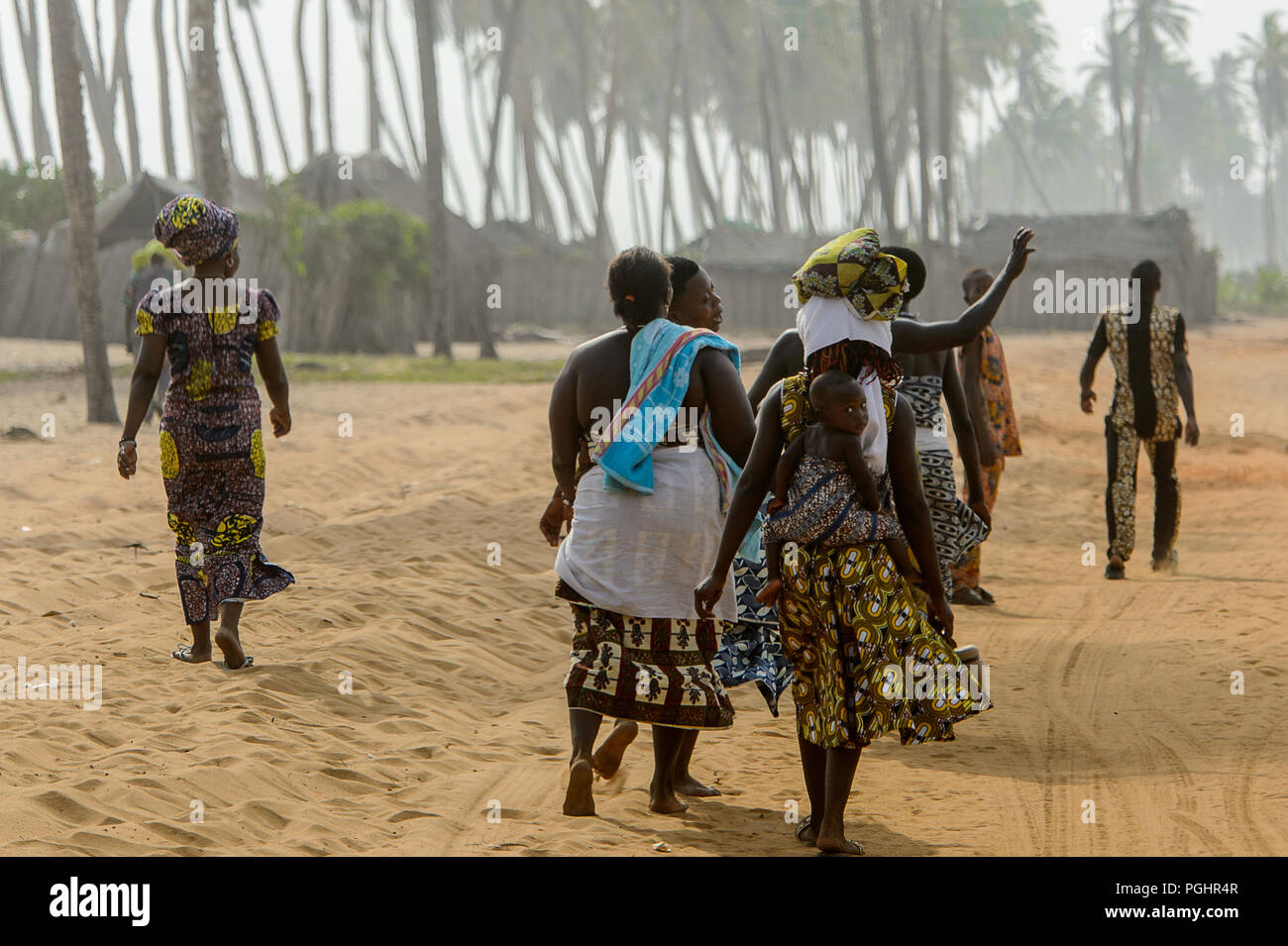 OUIDAH, BENIN - Jan 10, 2017: Unidentified Beninese women in colored ...