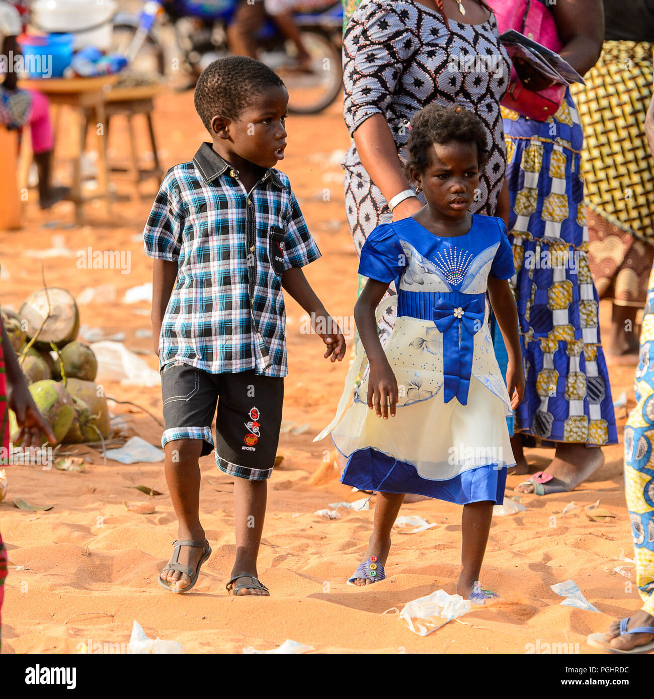 OUIDAH, BENIN - Jan 10, 2017: Unidentified Beninese children walk at ...