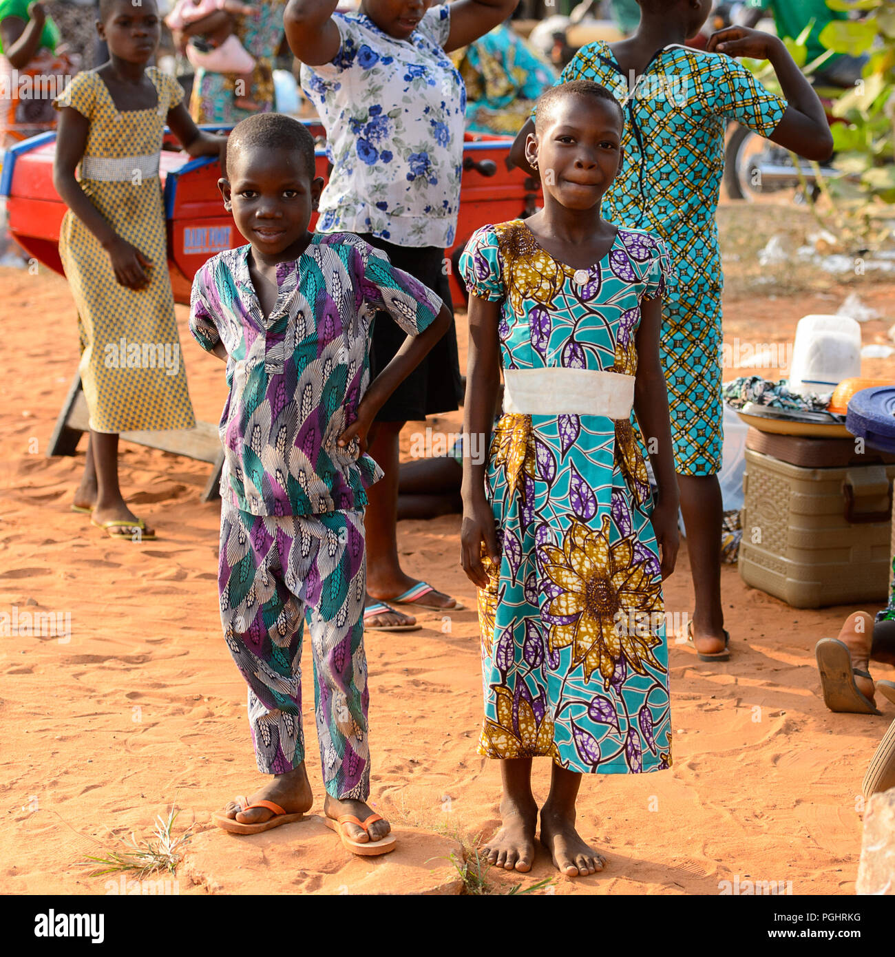 OUIDAH, BENIN - Jan 10, 2017: Unidentified Beninese little girl and boy ...