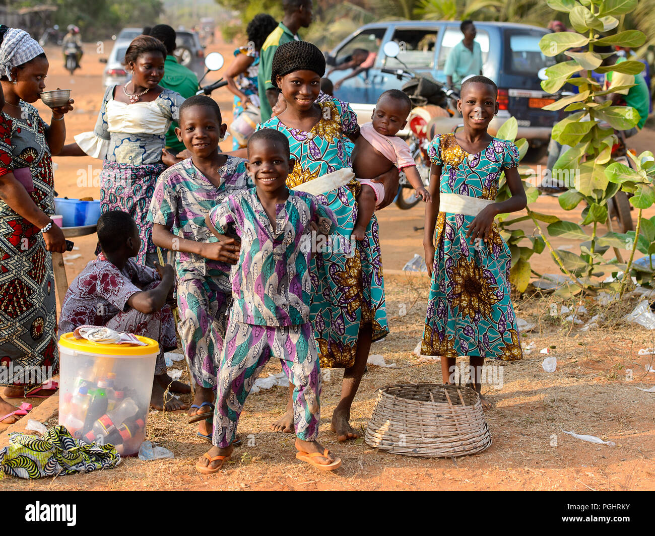 OUIDAH, BENIN - Jan 10, 2017: Unidentified Beninese happy family in ...