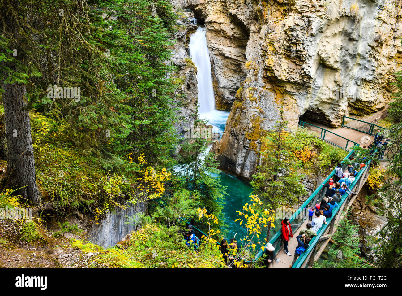 Johnston Canyon Falls in Banff National Park, Canadian Rockies, Alberta ...