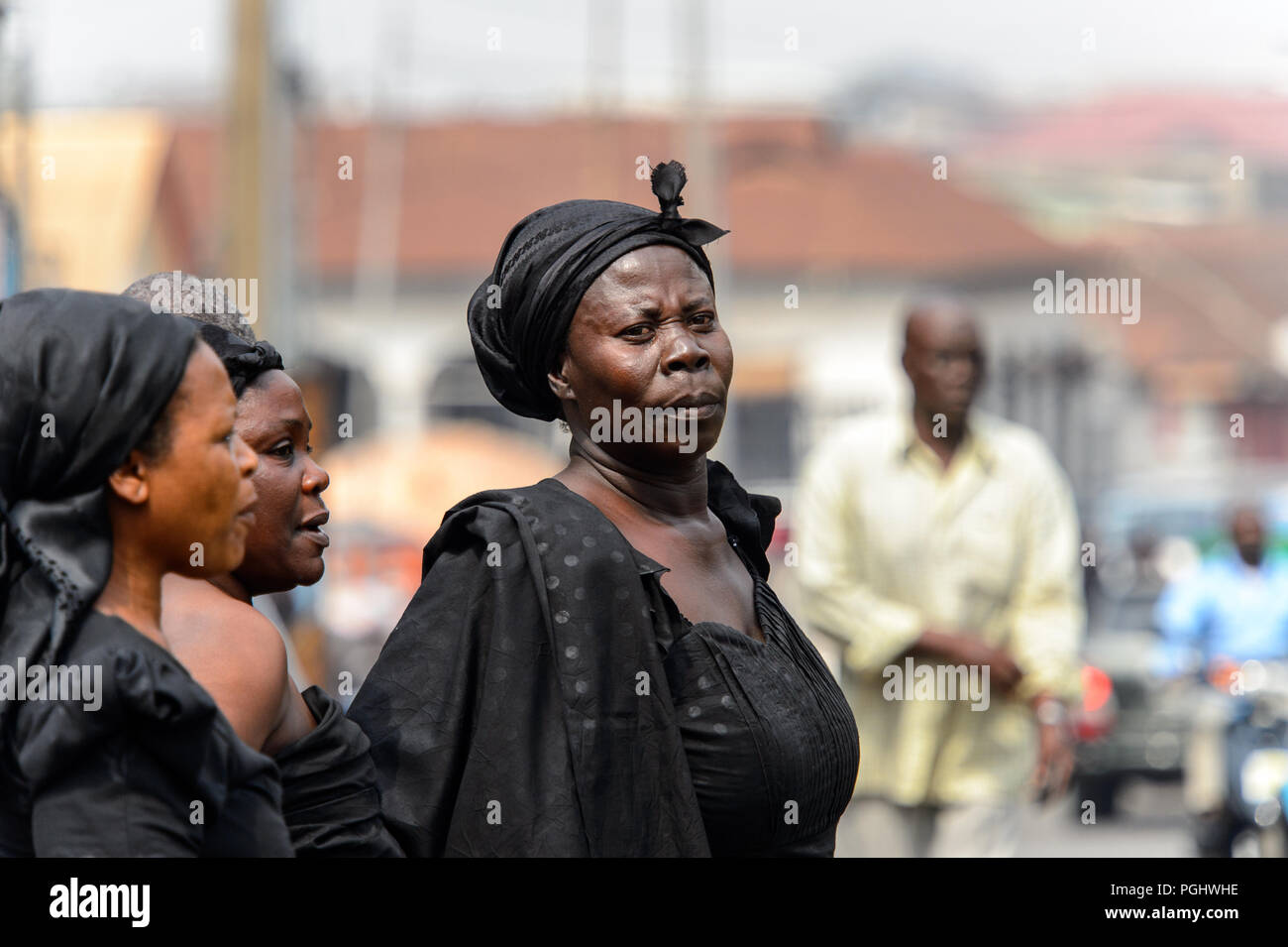 KUMASI, GHANA - Jan 16, 2017: Unidentified Ghanaian people in black ...
