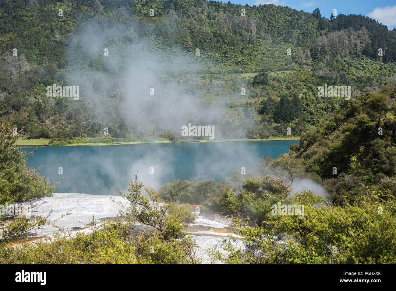Stunning geothermal activity at the geothermal area with Lake Ohakuri ...