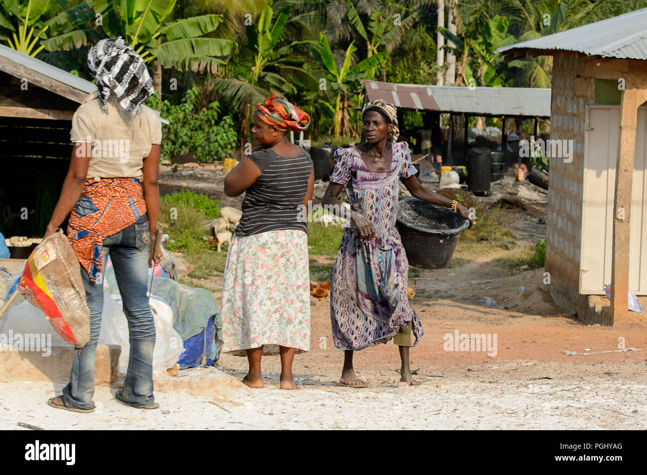 CENTRAL REGION, GHANA - Jan 17, 2017: Unidentified Ghanaian women stand ...