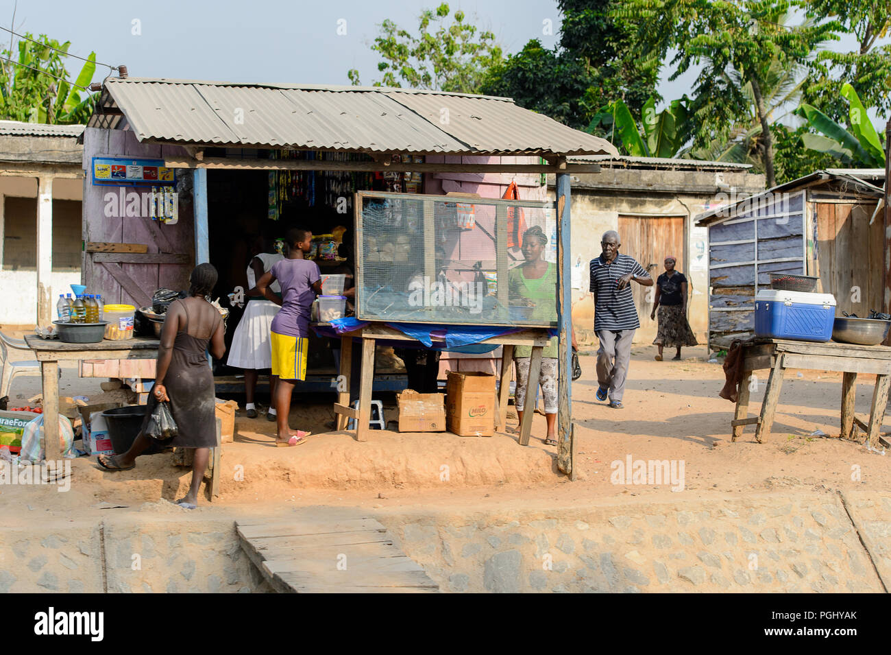CENTRAL REGION, GHANA - Jan 17, 2017: Unidentified Ghanaian people walk ...