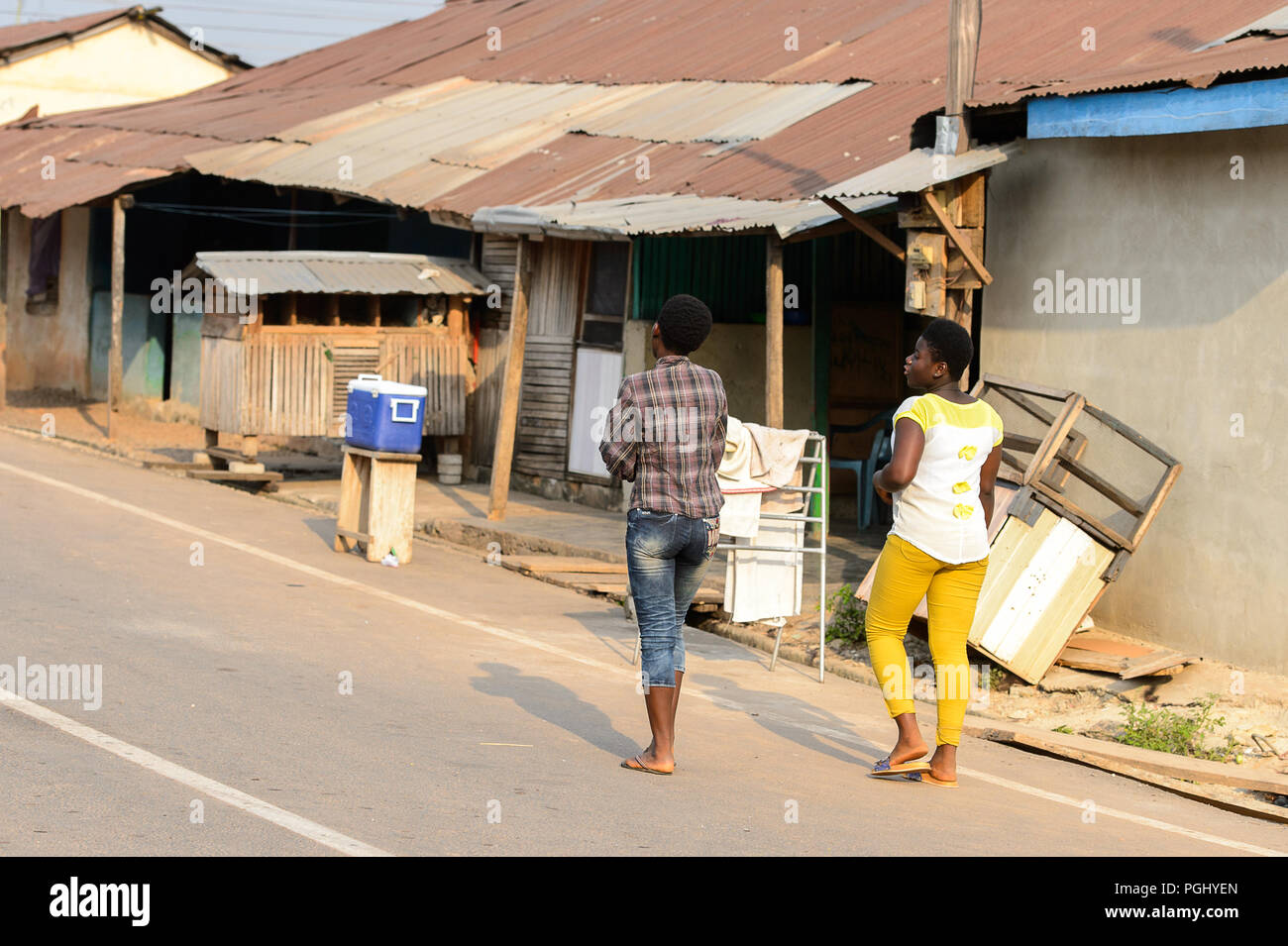 CENTRAL REGION, GHANA - Jan 17, 2017: Unidentified Ghanaian people walk ...